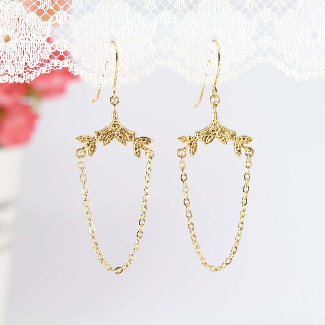 Long Gold Dangle Earring, Boho Bridal Earring - Etsy