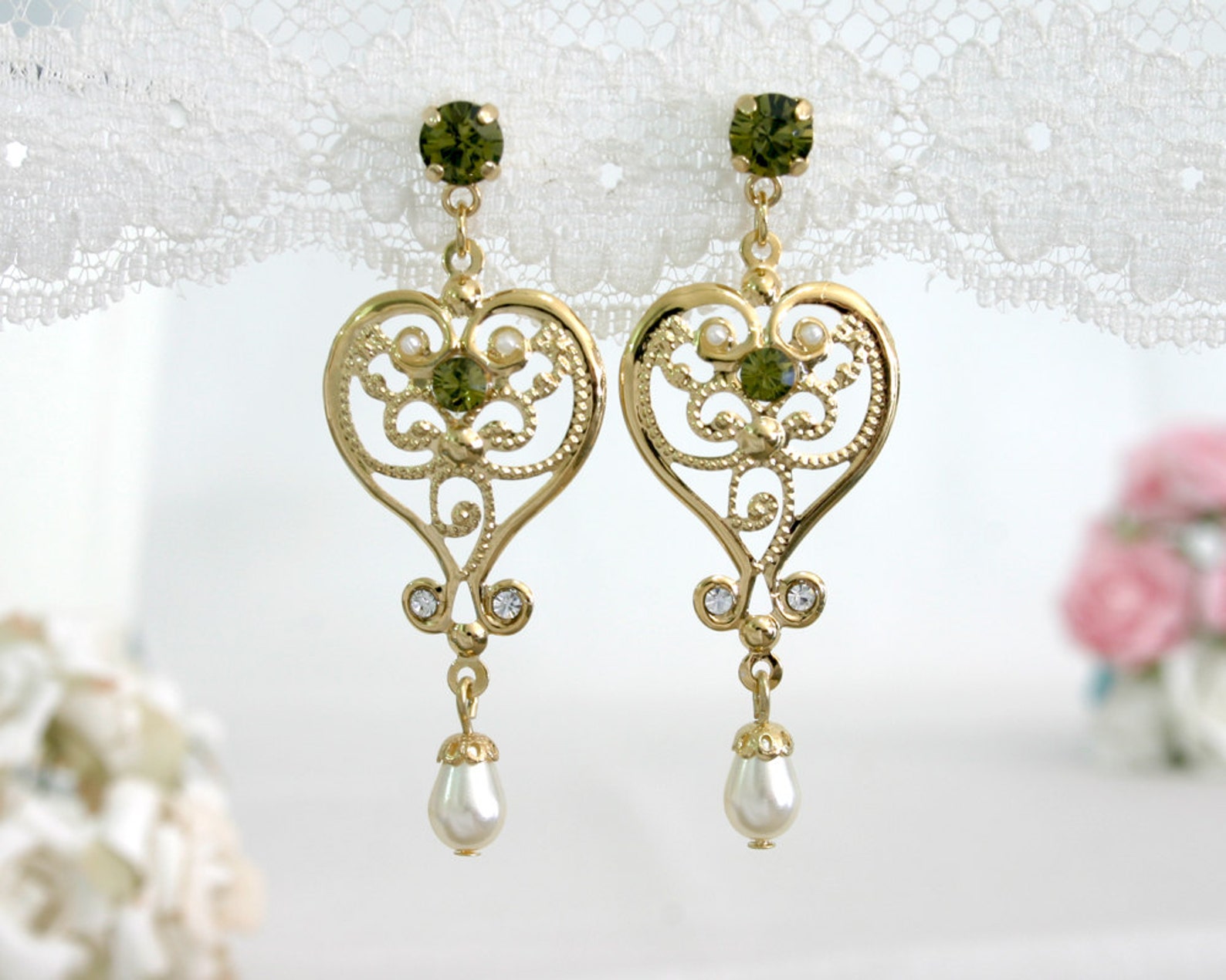 Green and Gold Earrings Green Earrings Green Dangle - Etsy