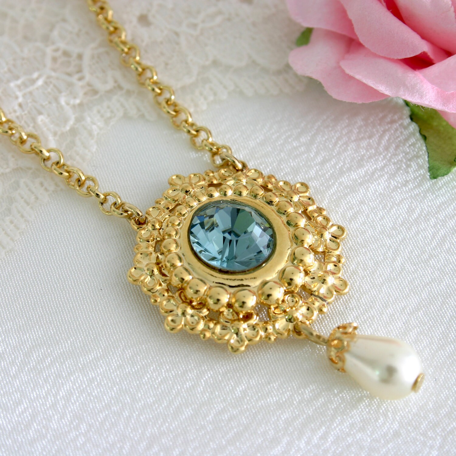 Light Blue Pendant Necklace Something Blue Light Blue Bridal - Etsy