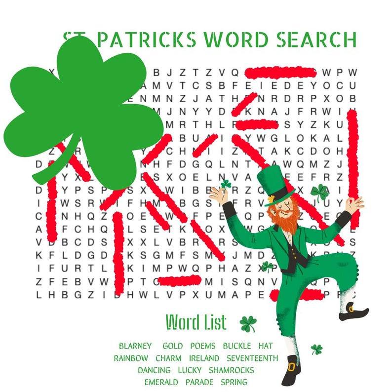St. Patrick's Lucky Word Search - Etsy