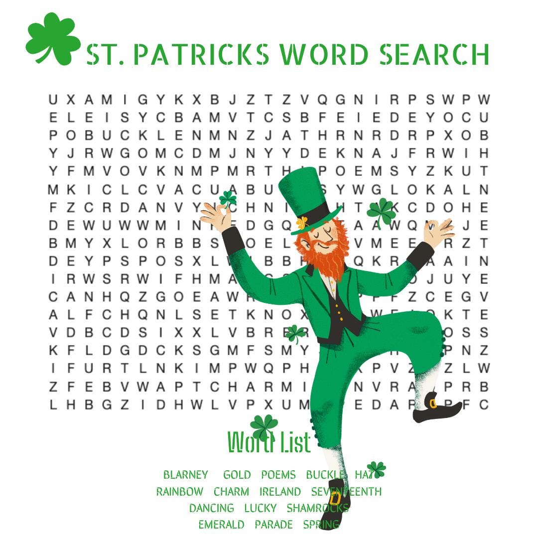 St. Patrick's Lucky Word Search - Etsy