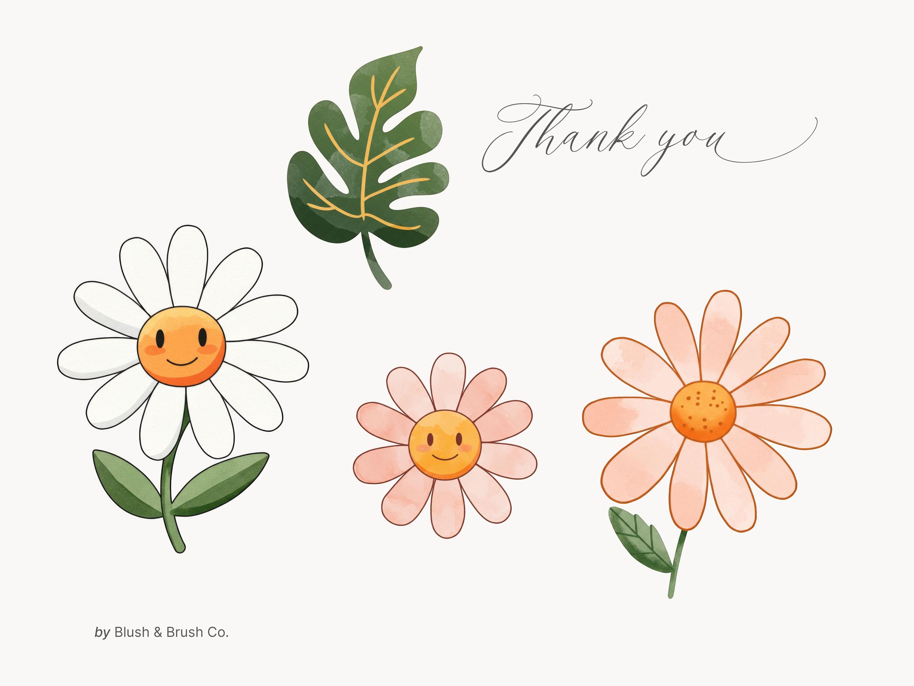 Groovy Daisy Doodle Clipart - Watercolor Daisies - Groovy Clipart ...