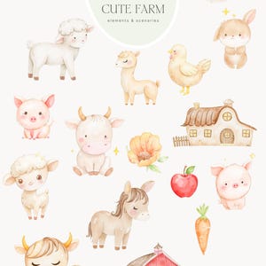 Cute Farm Watercolor Clipart - Watercolor Farm Animals - Animal Clipart ...