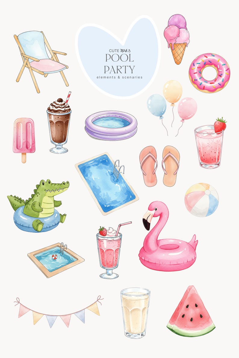 Pool Party Watercolor Clipart Set - Party Clipart - Summer Party ...