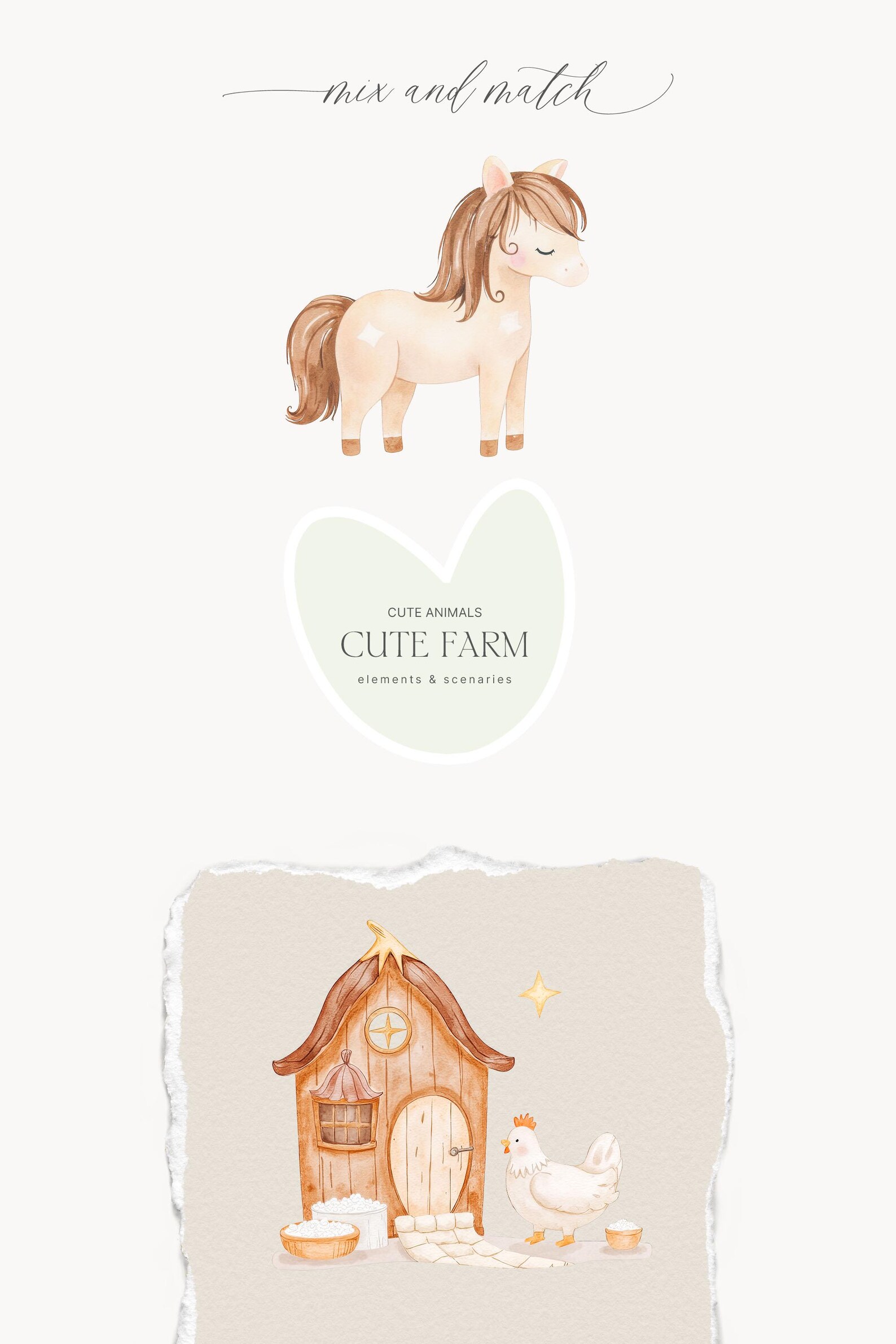 Cute Farm Watercolor Clipart - Watercolor Farm Animals - Animal Clipart ...