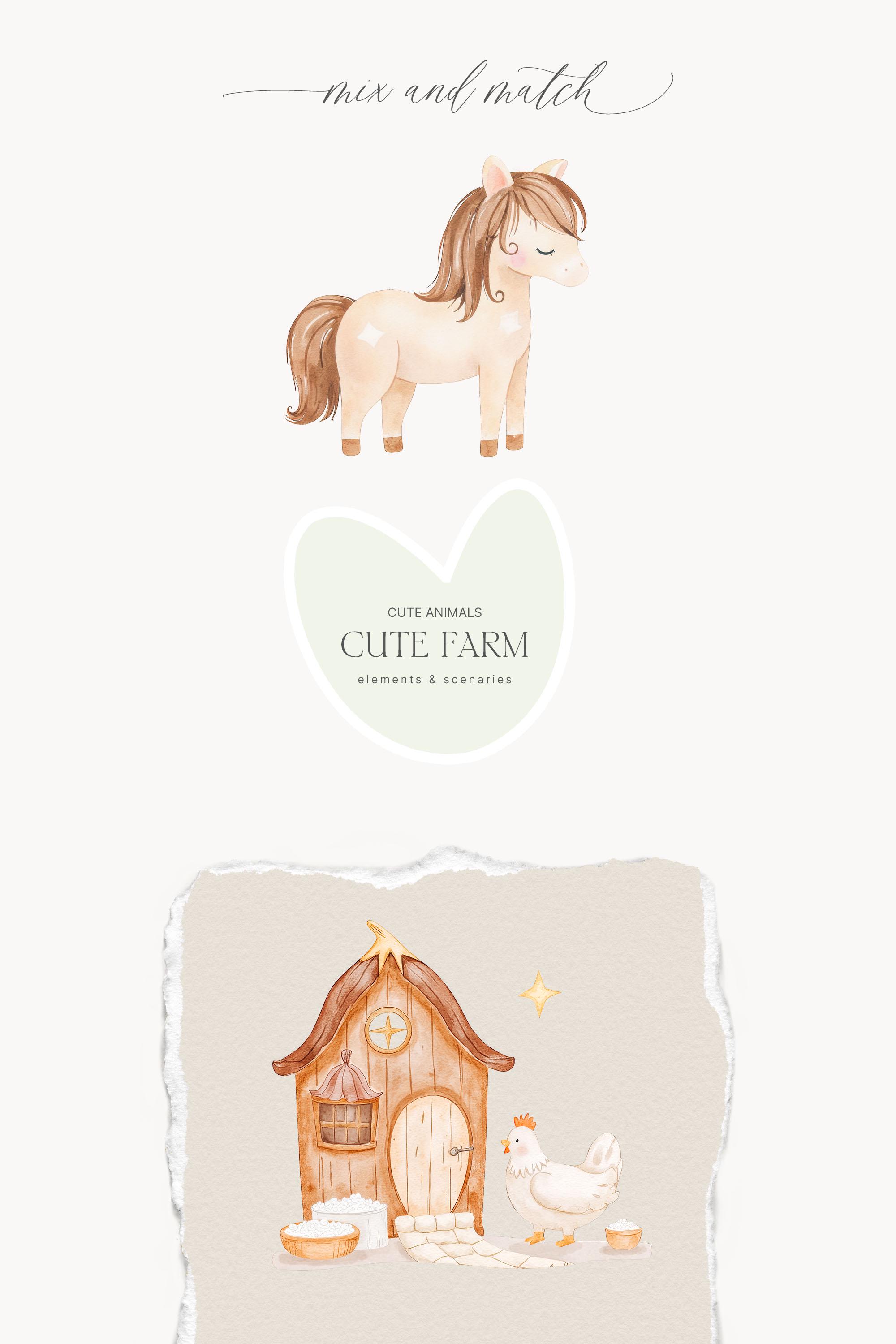 Cute Farm Watercolor Clipart - Watercolor Farm Animals - Animal Clipart ...