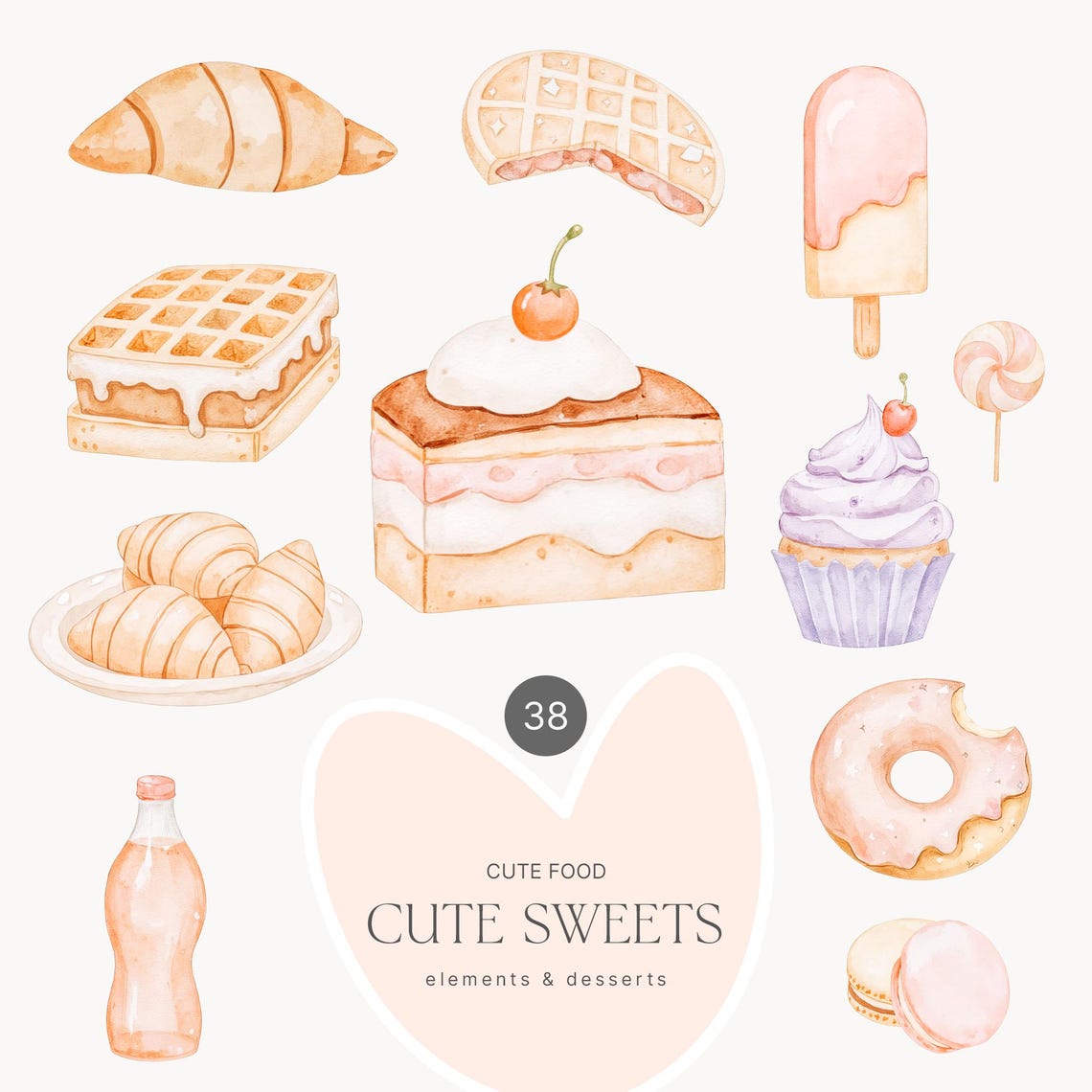 Cute Sweet & Dessert Clipart - Watercolor Desserts - Sweets - Clipart ...