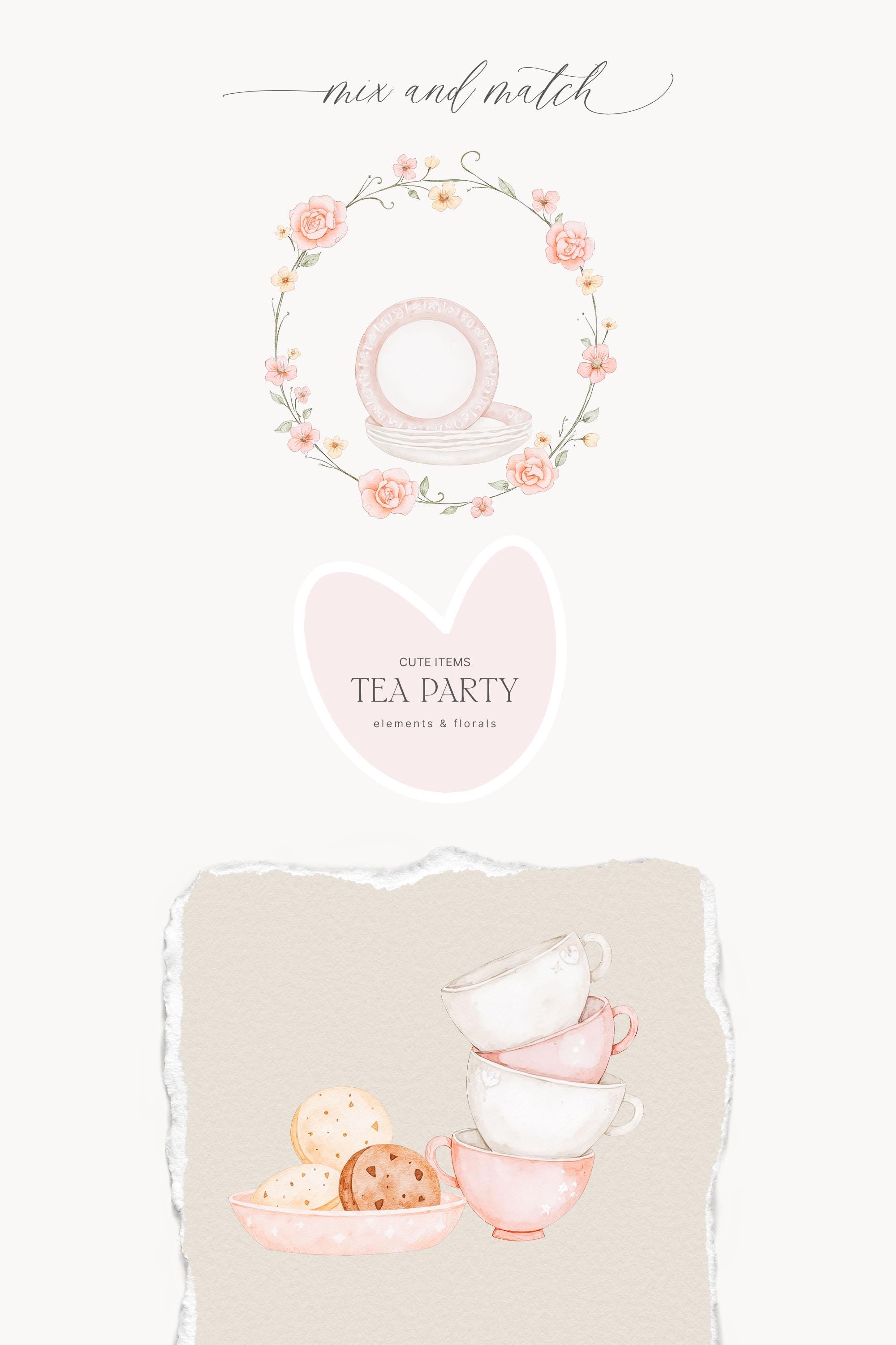 Cute Watercolor Tea Party Clipart - Dusty Pink Tea Party - Pink Clipart ...