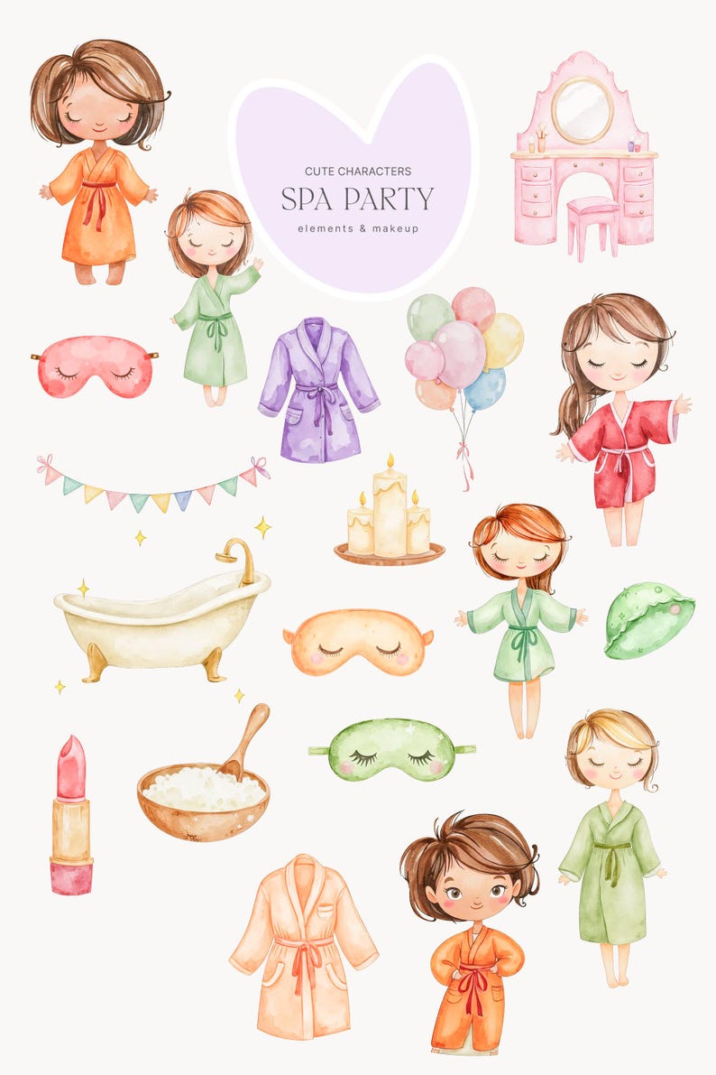 Cute Spa Party Watercolor Clipart - Spa Party - Girl Party Clipart ...