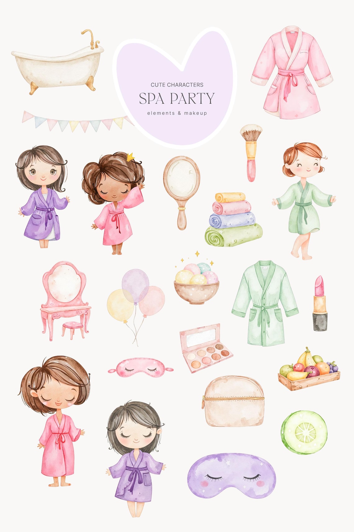 Cute Spa Party Watercolor Clipart - Spa Party - Girl Party Clipart ...