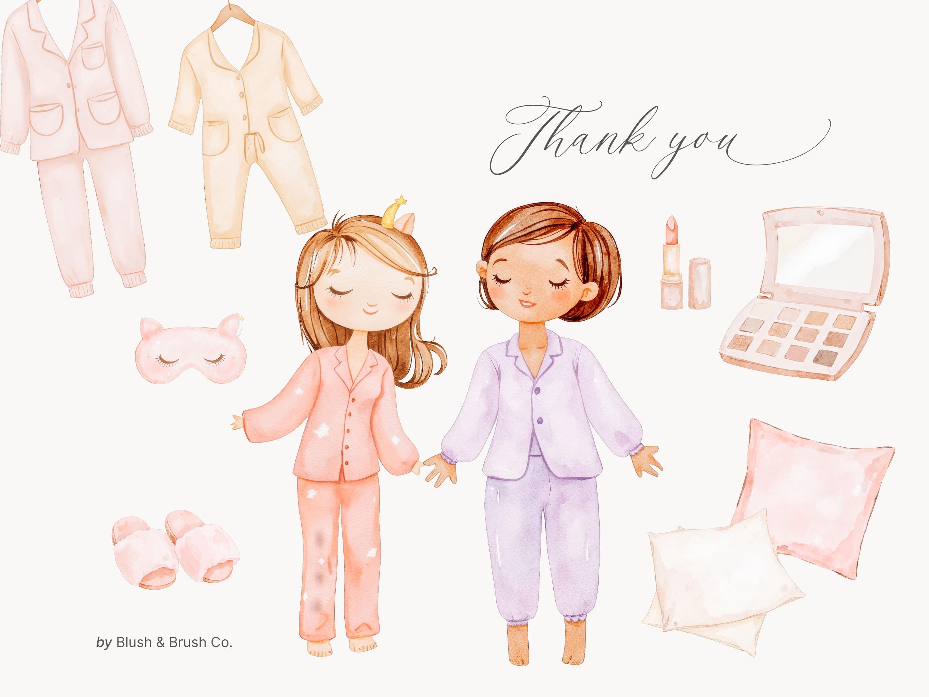 Pajama Party Clipart Set - Watercolor Pajamas - Clipart for Kids ...