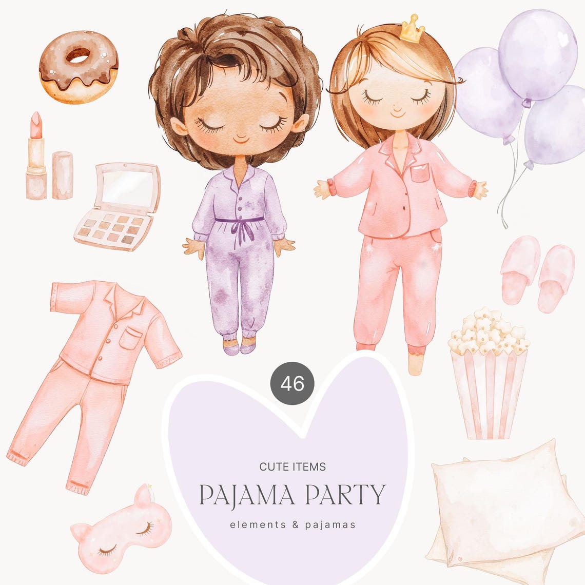 Pajama Party Clipart Set - Watercolor Pajamas - Clipart for Kids ...
