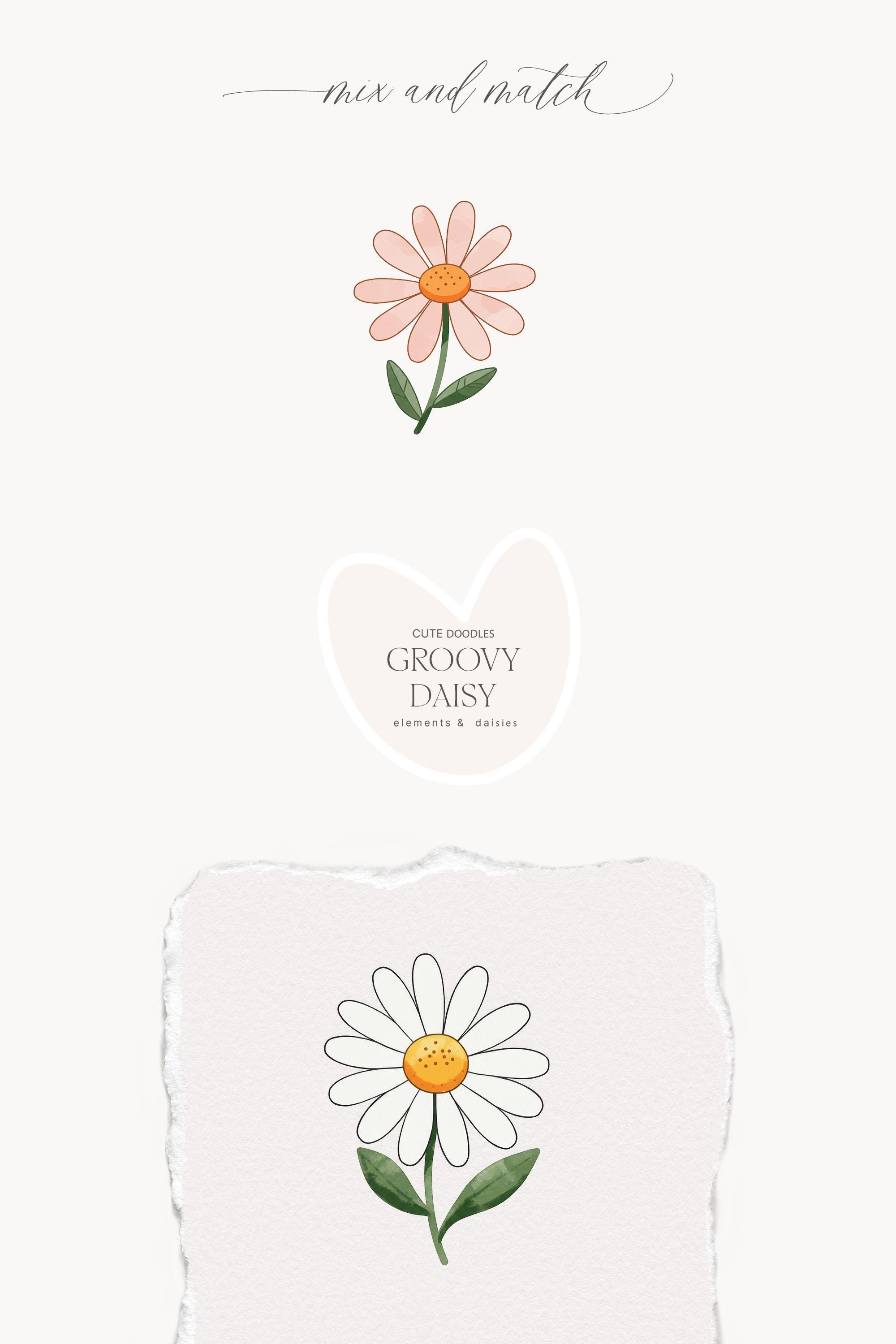 Groovy Daisy Doodle Clipart - Watercolor Daisies - Groovy Clipart ...
