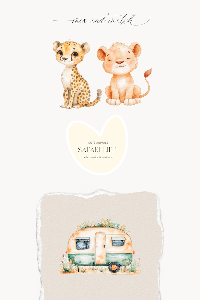 Cute Safari Watercolor Clipart - Safari Animals - Baby Animals Clipart ...