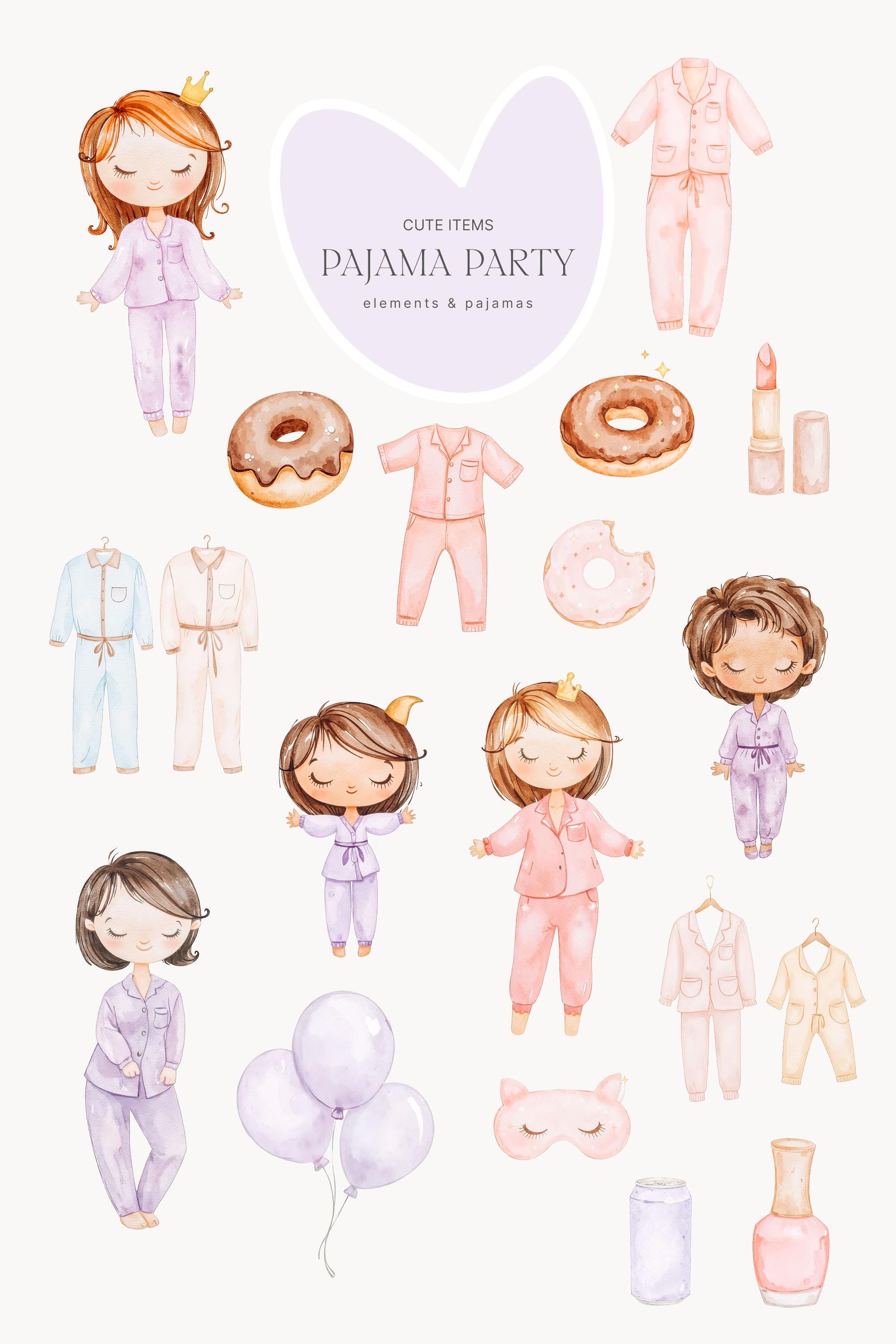 Pajama Party Clipart Set - Watercolor Pajamas - Clipart for Kids ...