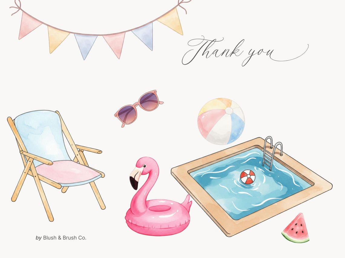 Pool Party Watercolor Clipart Set - Party Clipart - Summer Party ...