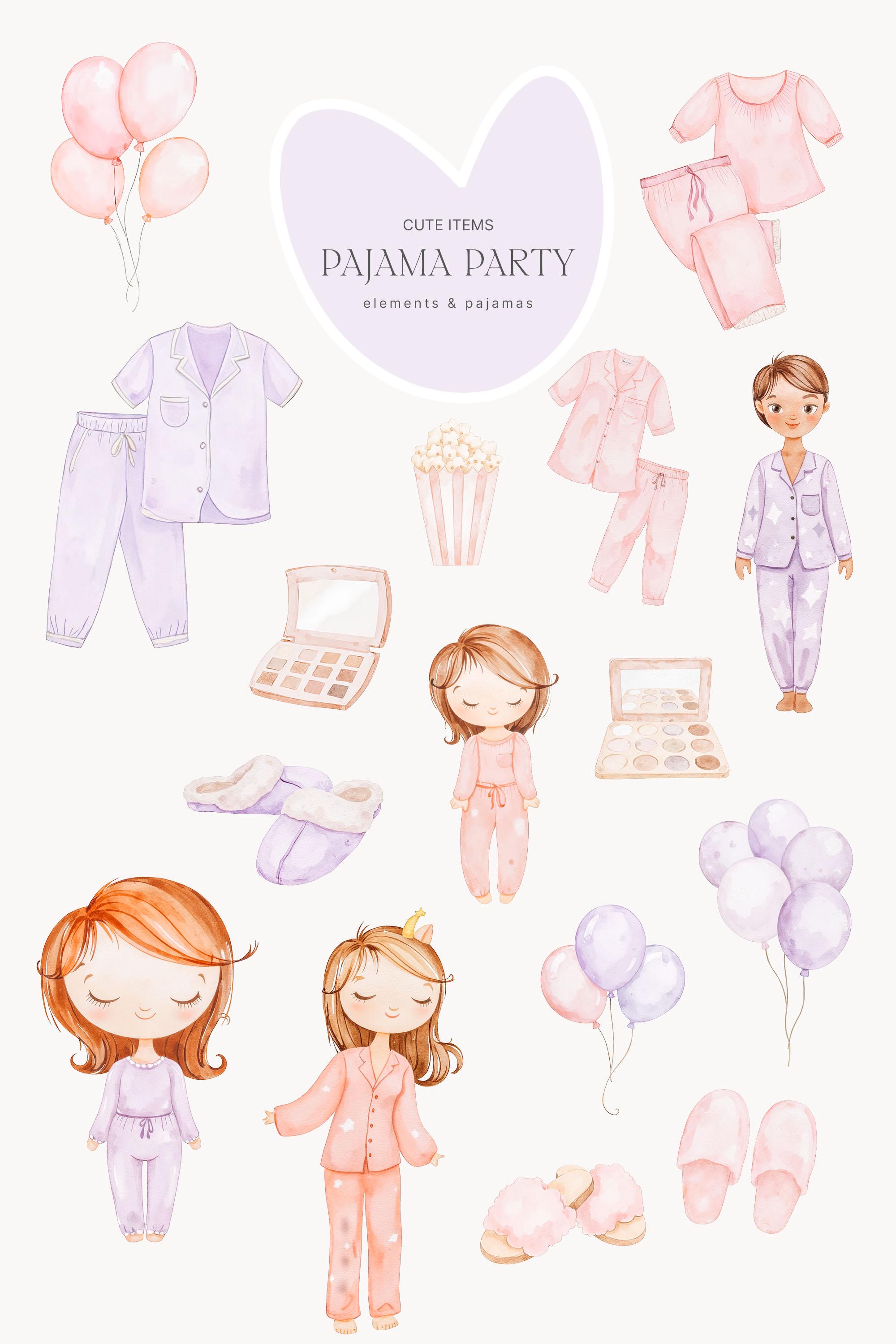 Pajama Party Clipart Set - Watercolor Pajamas - Clipart for Kids ...