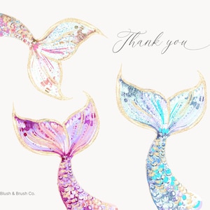 Watercolor & Glitter Mermaid Tails - Mermaid Clipart Set - Glitter ...