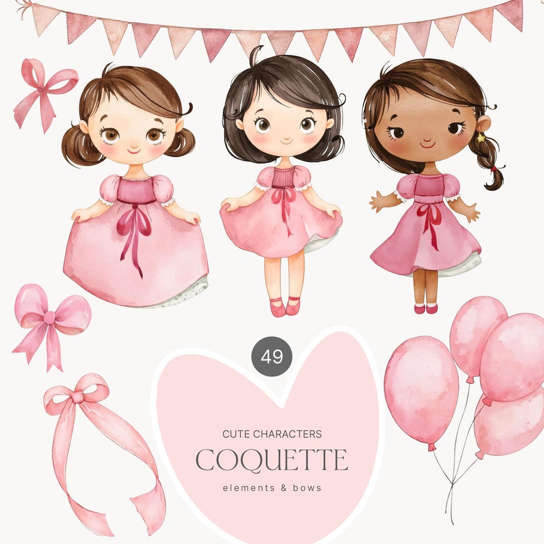 Watercolor Coquette Clipart - Pink Bows - Pink Coquette - Coquette ...