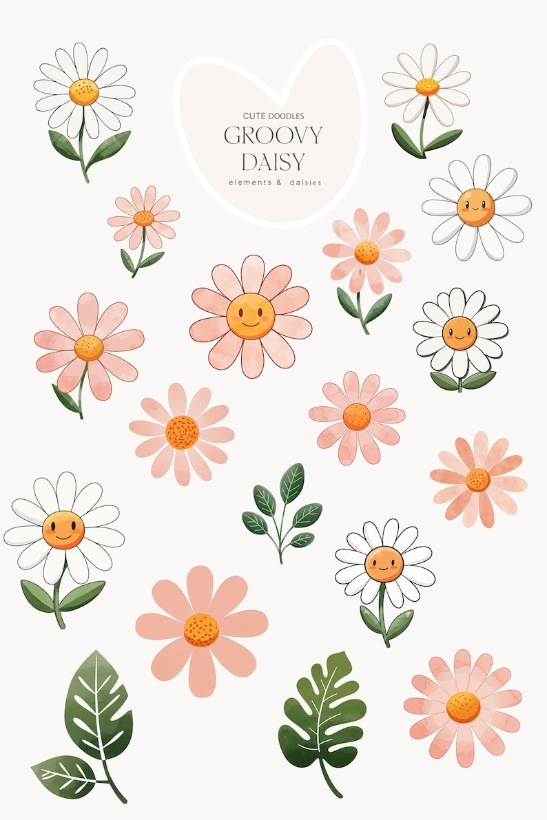 Groovy Daisy Doodle Clipart - Watercolor Daisies - Groovy Clipart ...