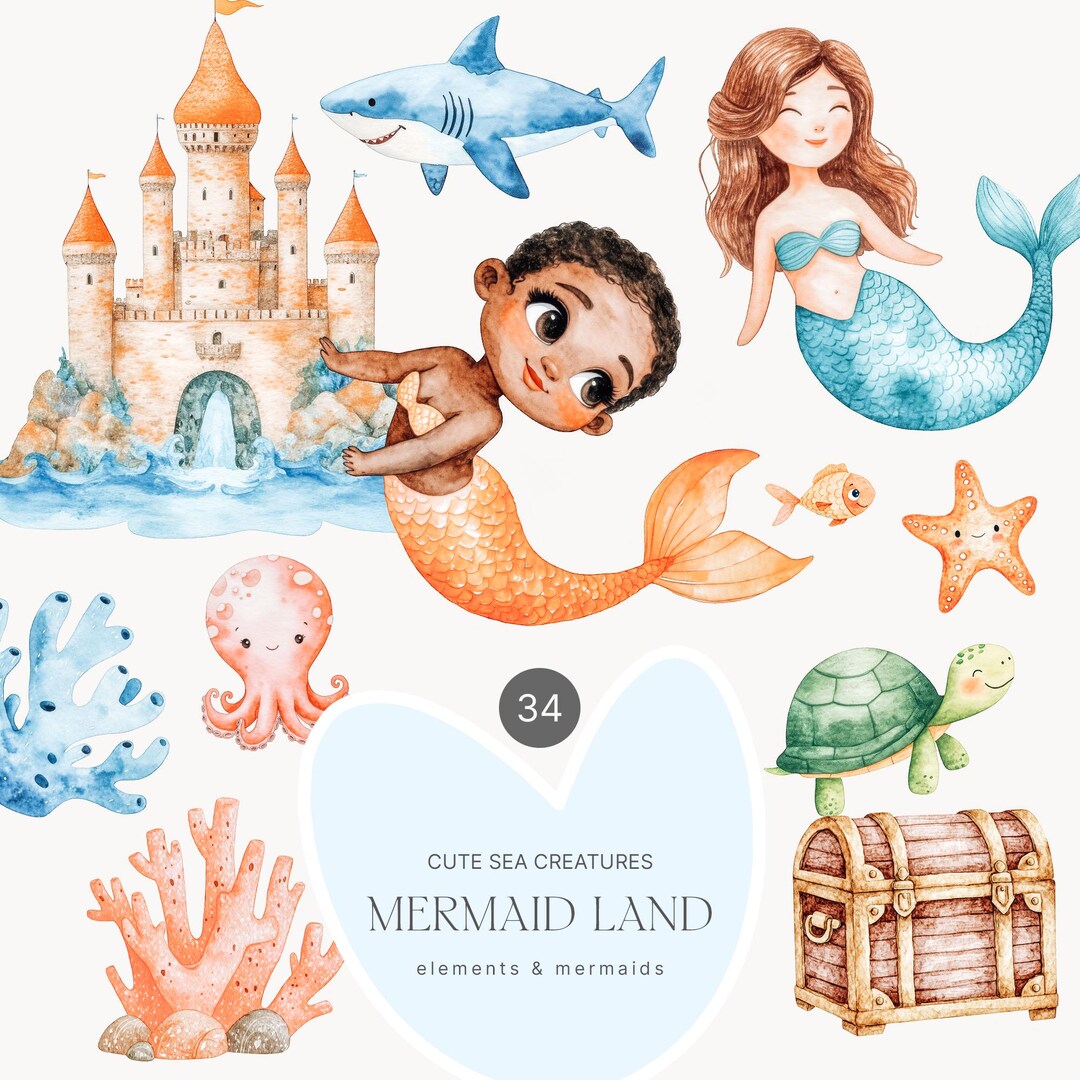 Mermaid Cute Watercolor Clipart - Mermaids - Cute Clipart - Clipart for ...
