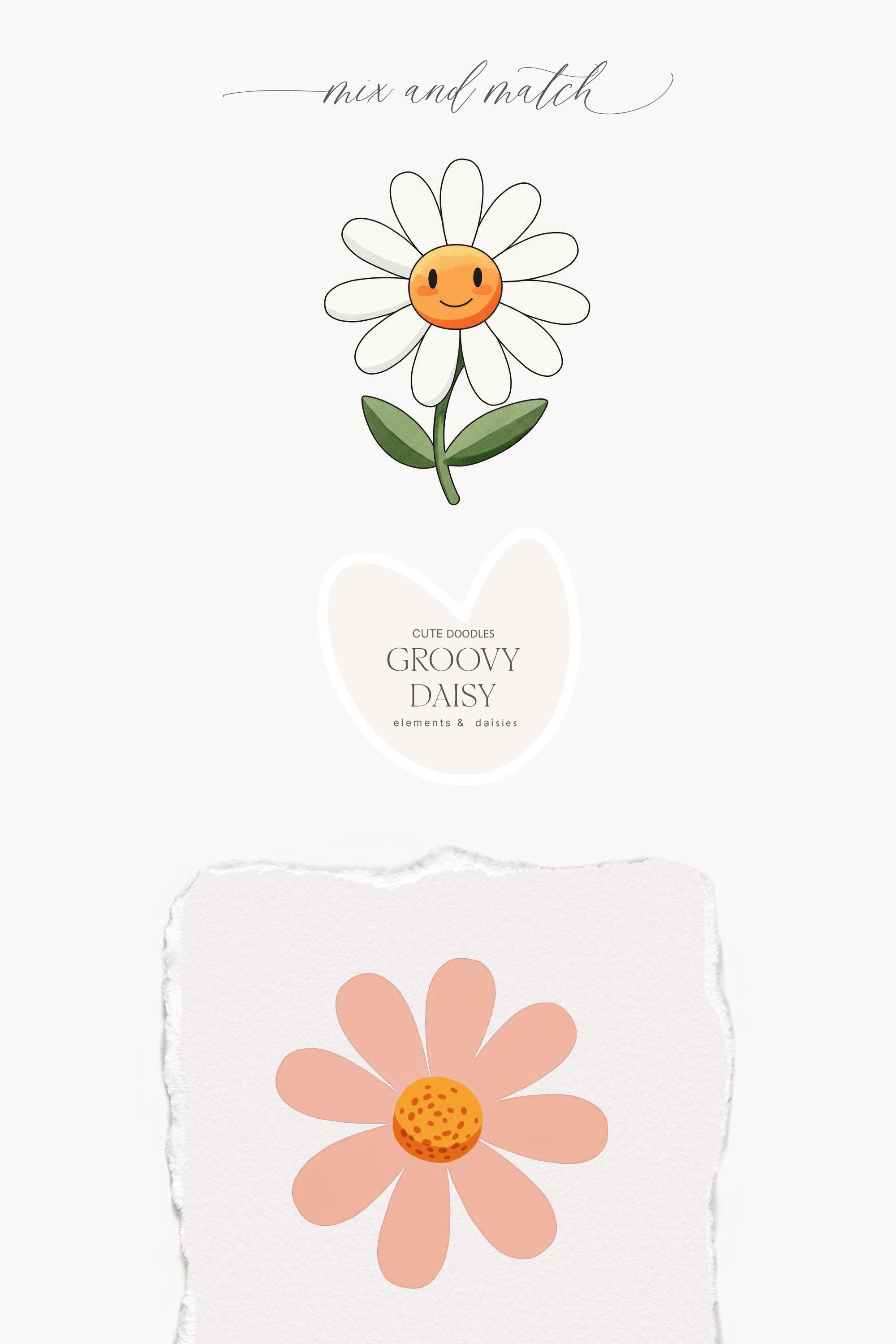 Groovy Daisy Doodle Clipart - Watercolor Daisies - Groovy Clipart ...