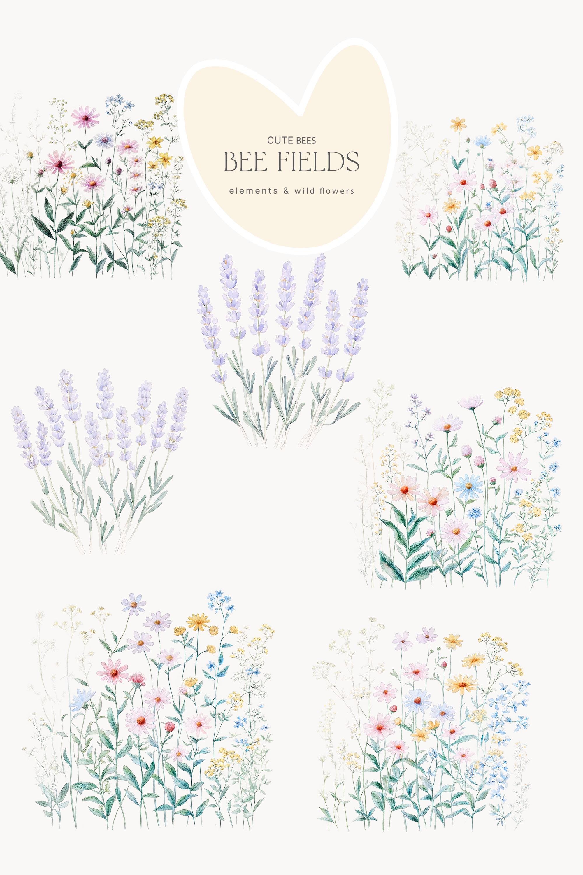 Cute Watercolor Bee Clipart - Wild Flowers & Bees - Honey Clipart ...