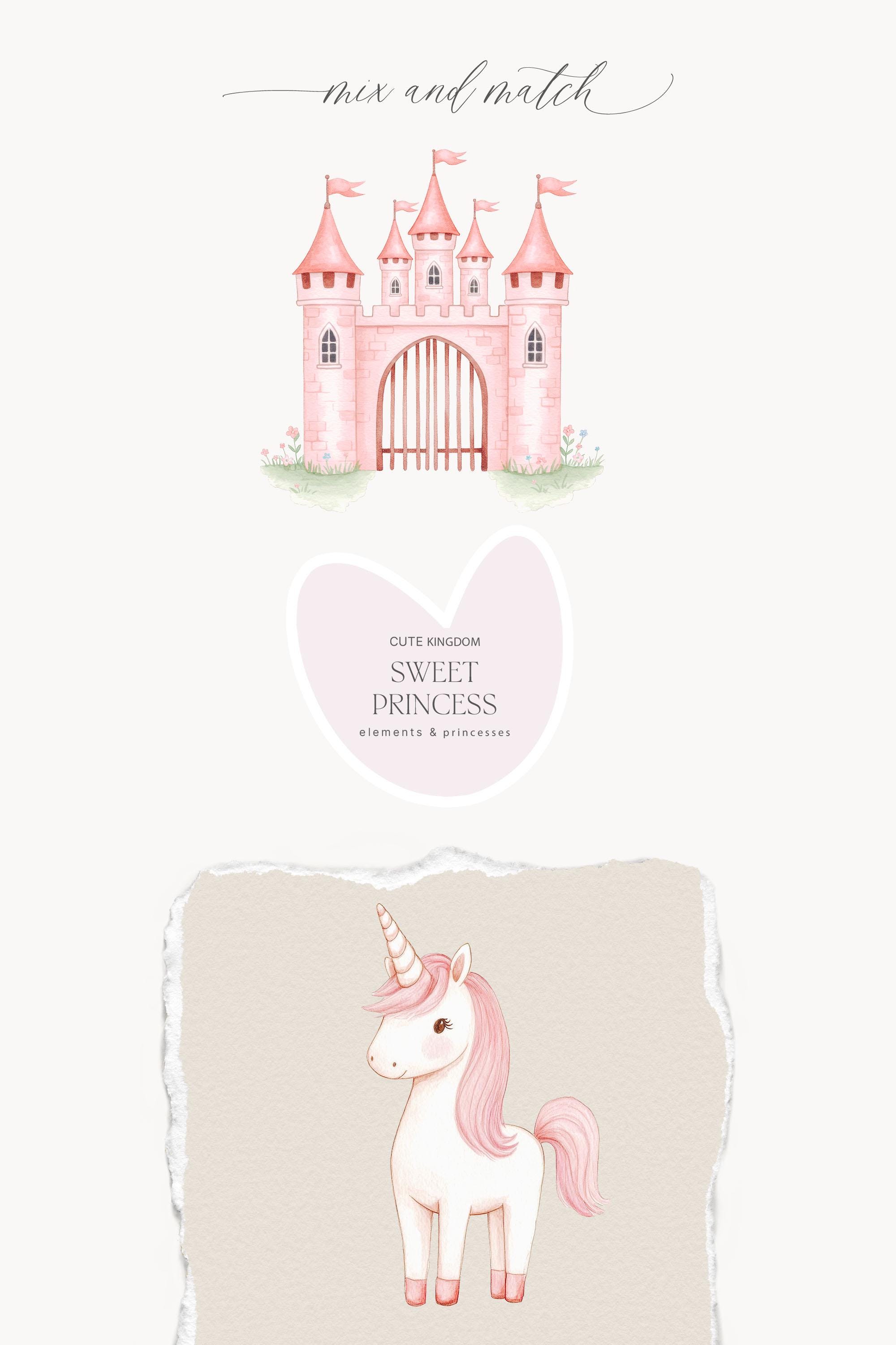 Pink Princess & Unicorn Clipart - Cute Kingdom Clipart - Unicorn ...
