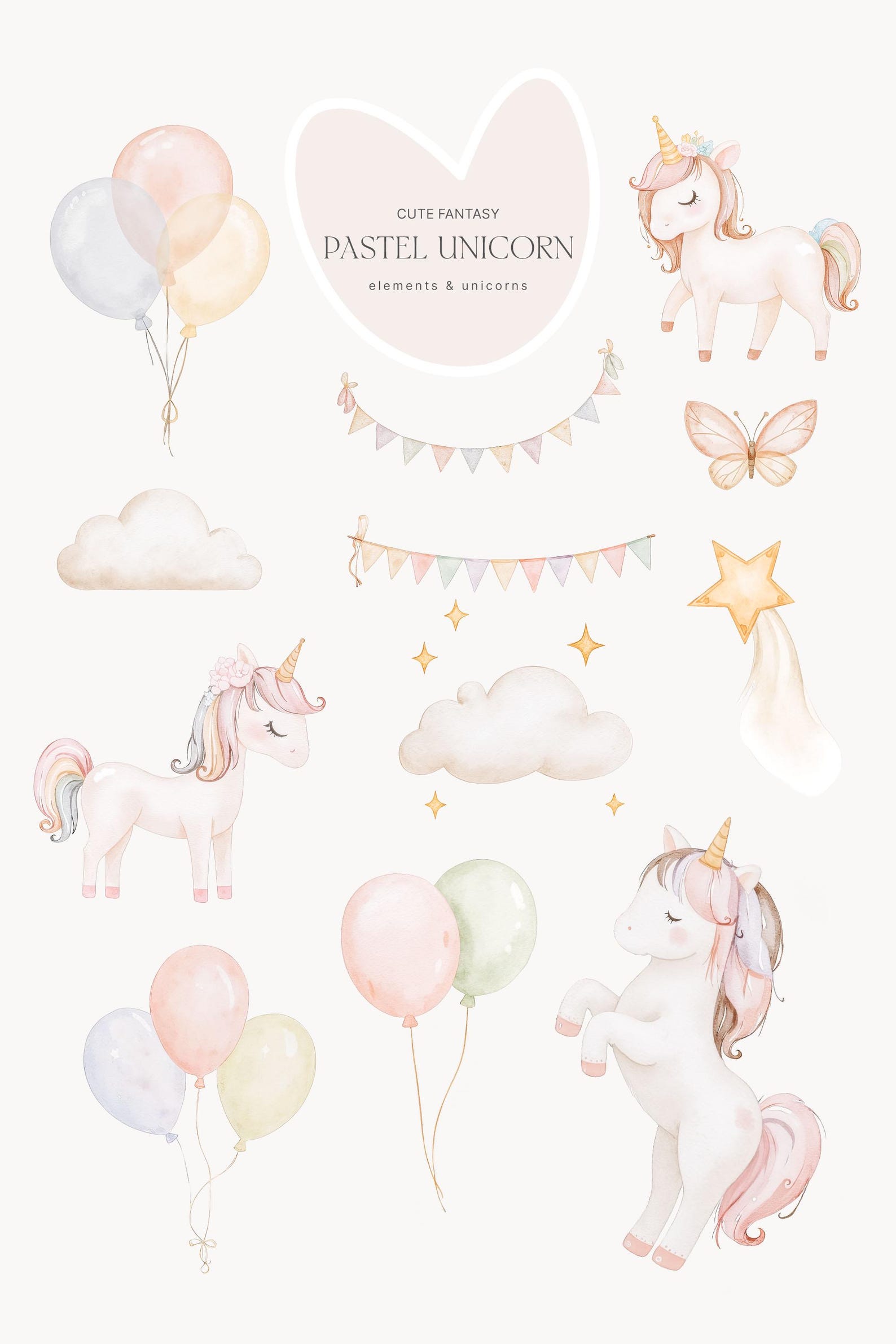 Pastel Unicorn Watercolor Clipart - Cute Unicorns - Clipart for Kids ...