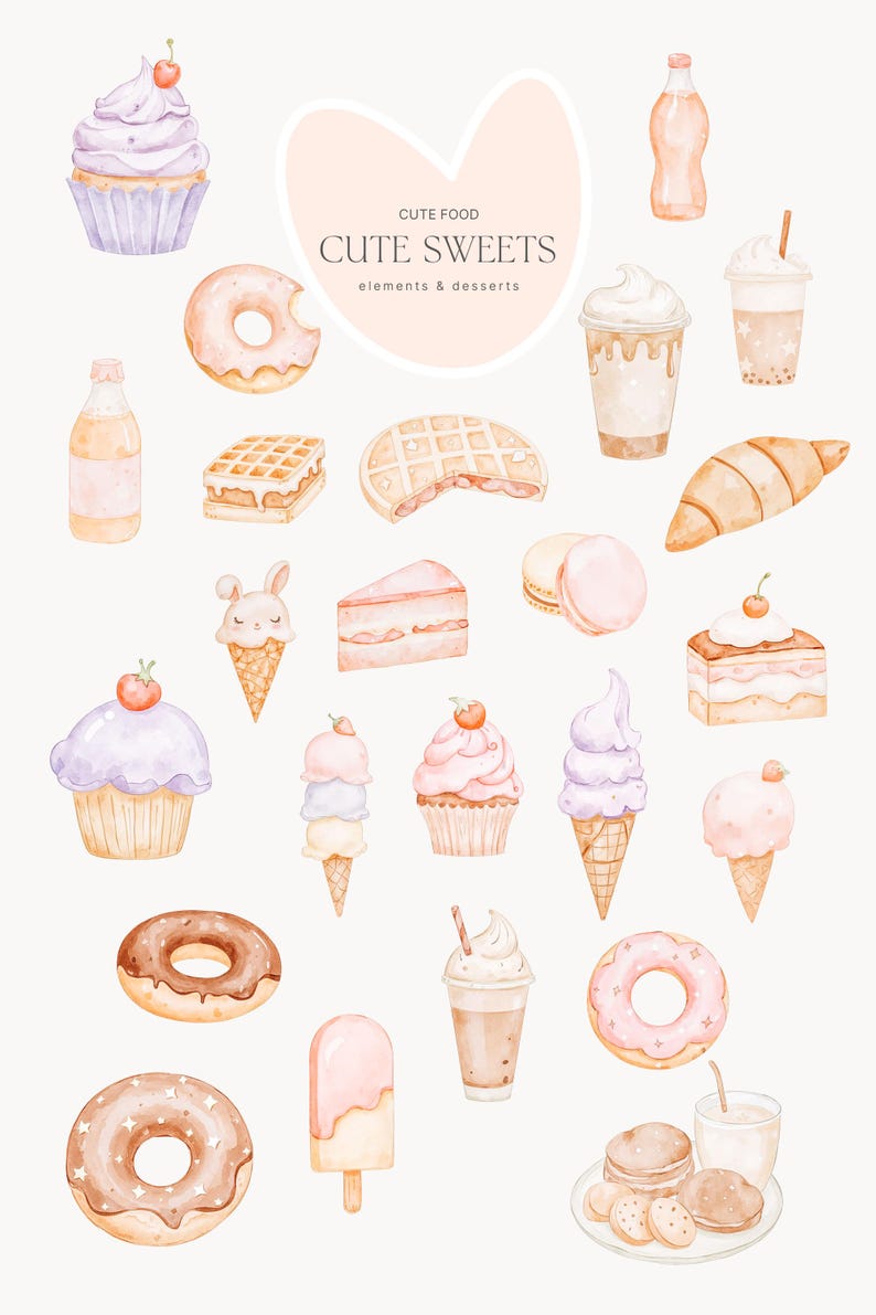 Cute Sweet & Dessert Clipart - Watercolor Desserts - Sweets - Clipart ...