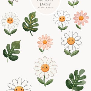Groovy Daisy Doodle Clipart - Watercolor Daisies - Groovy Clipart ...