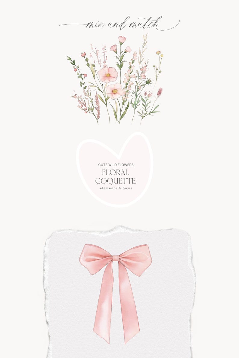 Wild Flower & Coquette Clipart - Pink Ribbons - Blush Wild Flowers ...