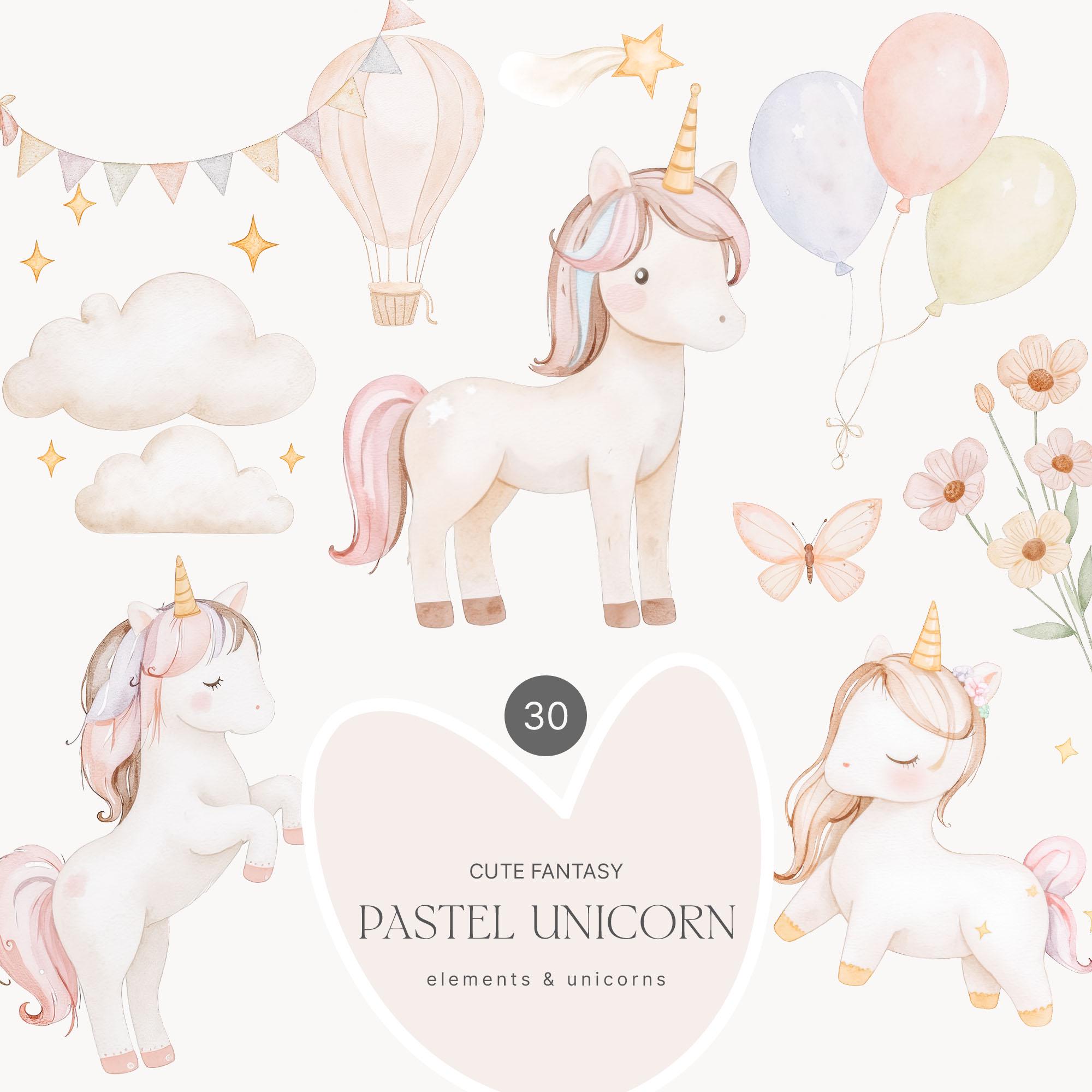 Pastel Unicorn Watercolor Clipart - Cute Unicorns - Clipart for Kids ...
