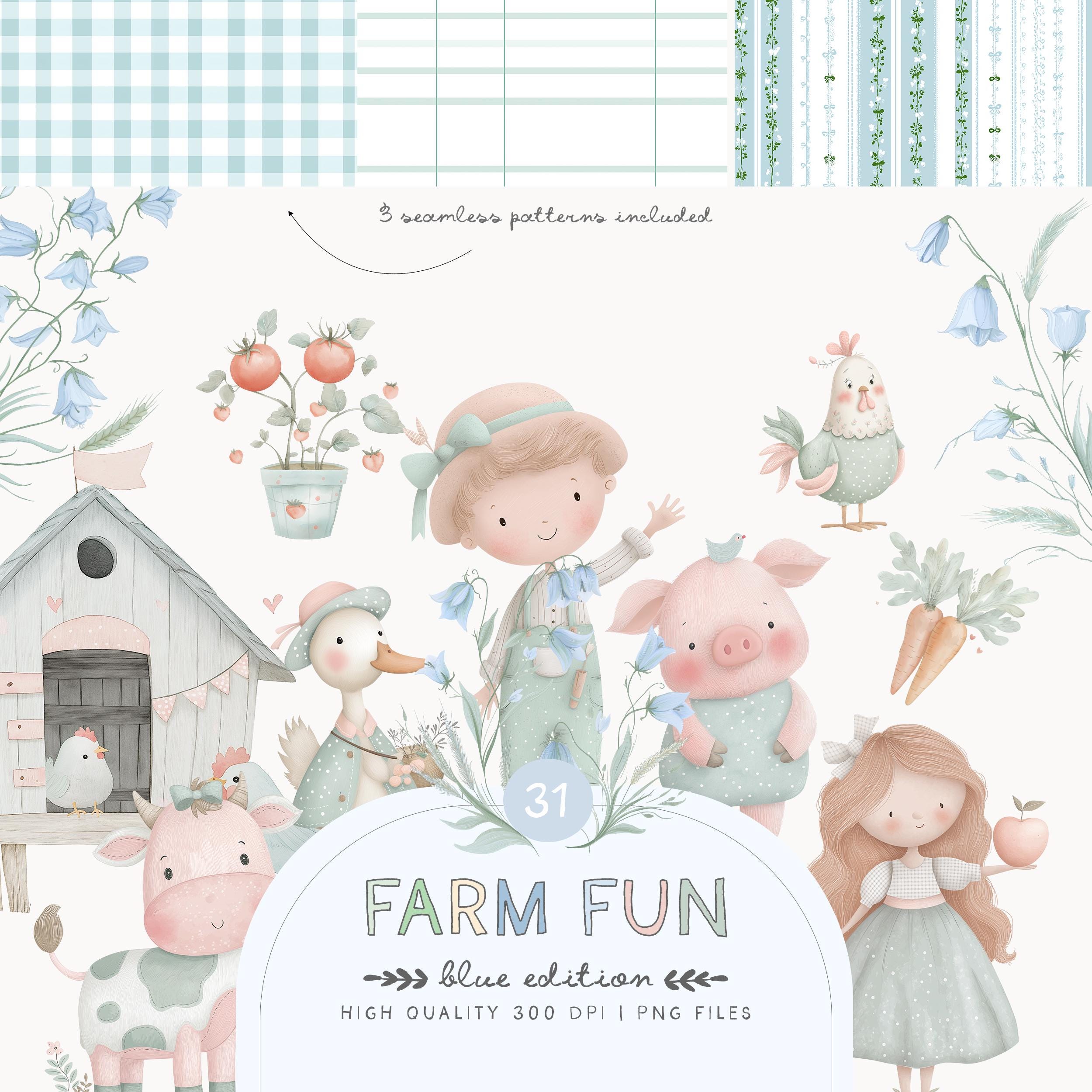Watercolor Cute Farm Clipart - Farm Party - Ghingham - Preppy Party ...