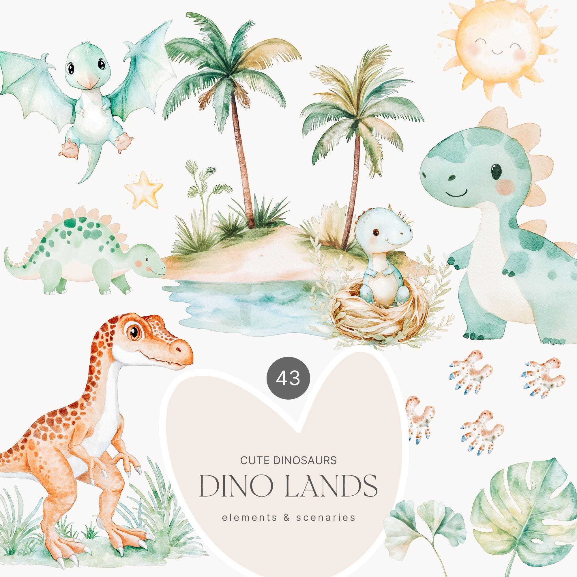 Cute Watercolor Dinosaur Collection - Dinosaurs - Clipart for Kids ...