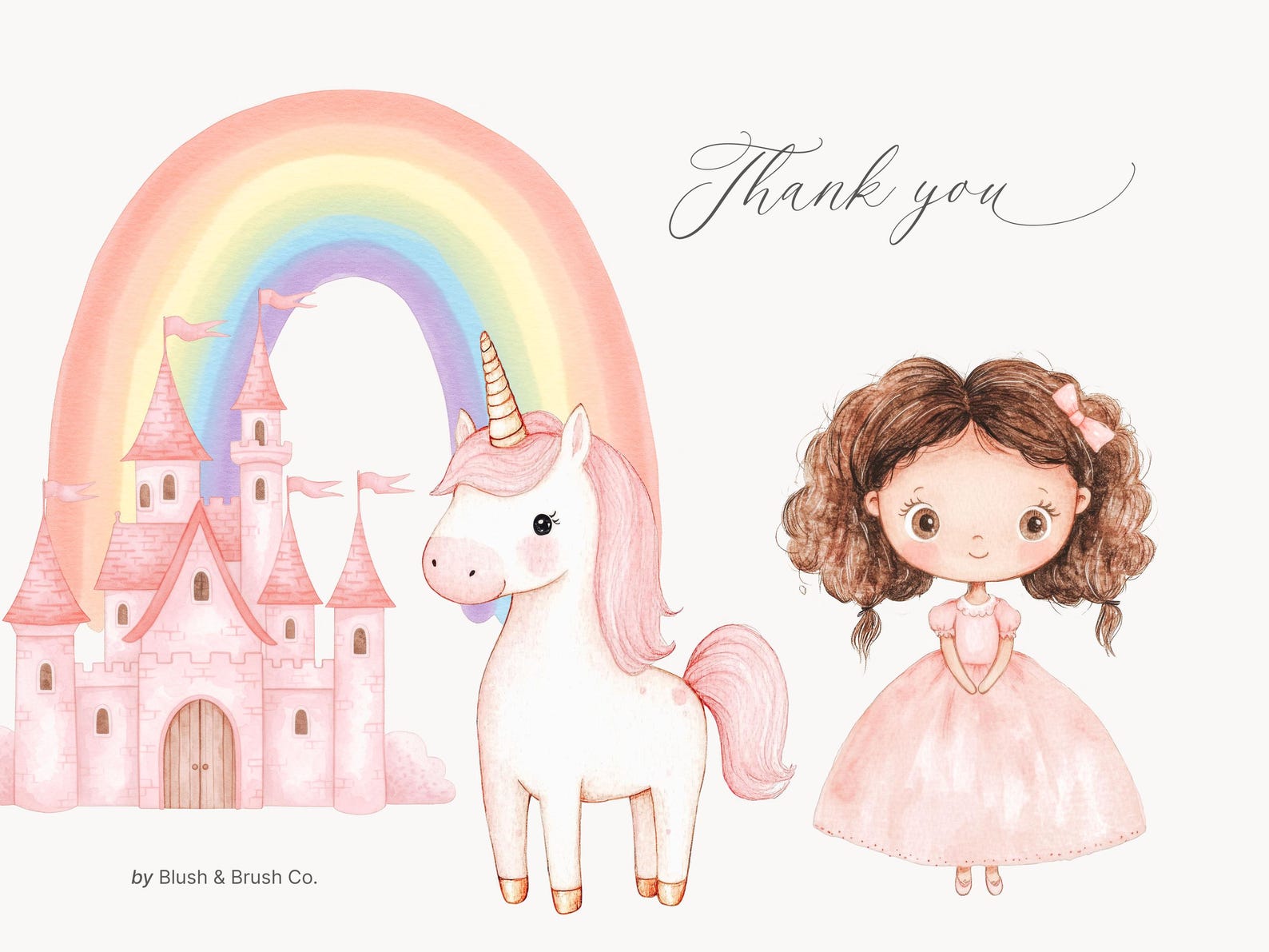 Pink Princess & Unicorn Clipart - Cute Kingdom Clipart - Unicorn ...