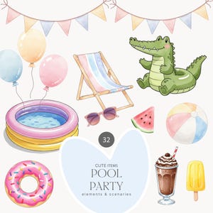 Pool Party Watercolor Clipart Set - Party Clipart - Summer Party ...