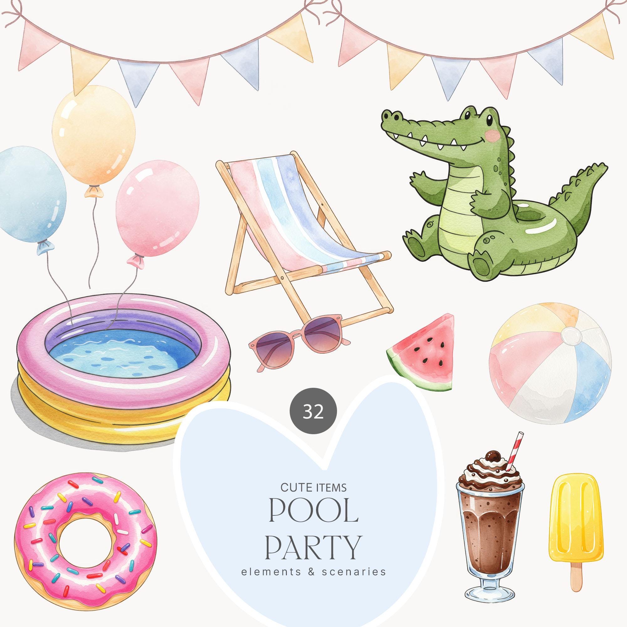 Pool Party Watercolor Clipart Set - Party Clipart - Summer Party ...
