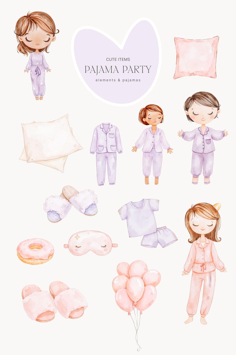 Pajama Party Clipart Set - Watercolor Pajamas - Clipart for Kids ...