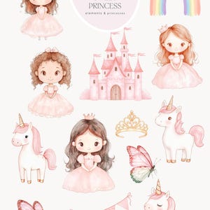 Pink Princess & Unicorn Clipart - Cute Kingdom Clipart - Unicorn ...