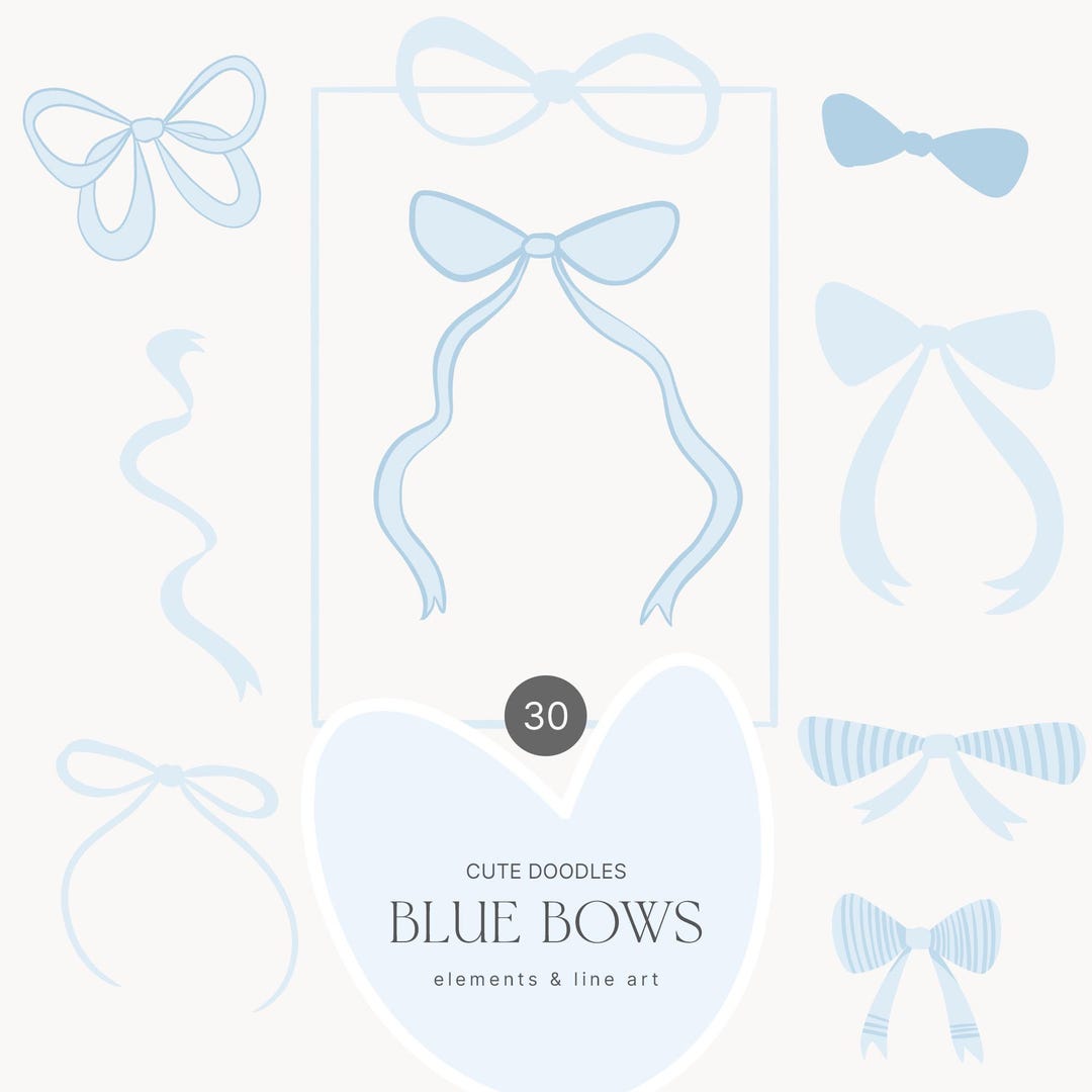 Blue Coquette Doodle Clipart - Blue Bow Line Art - Line Art Clipart ...