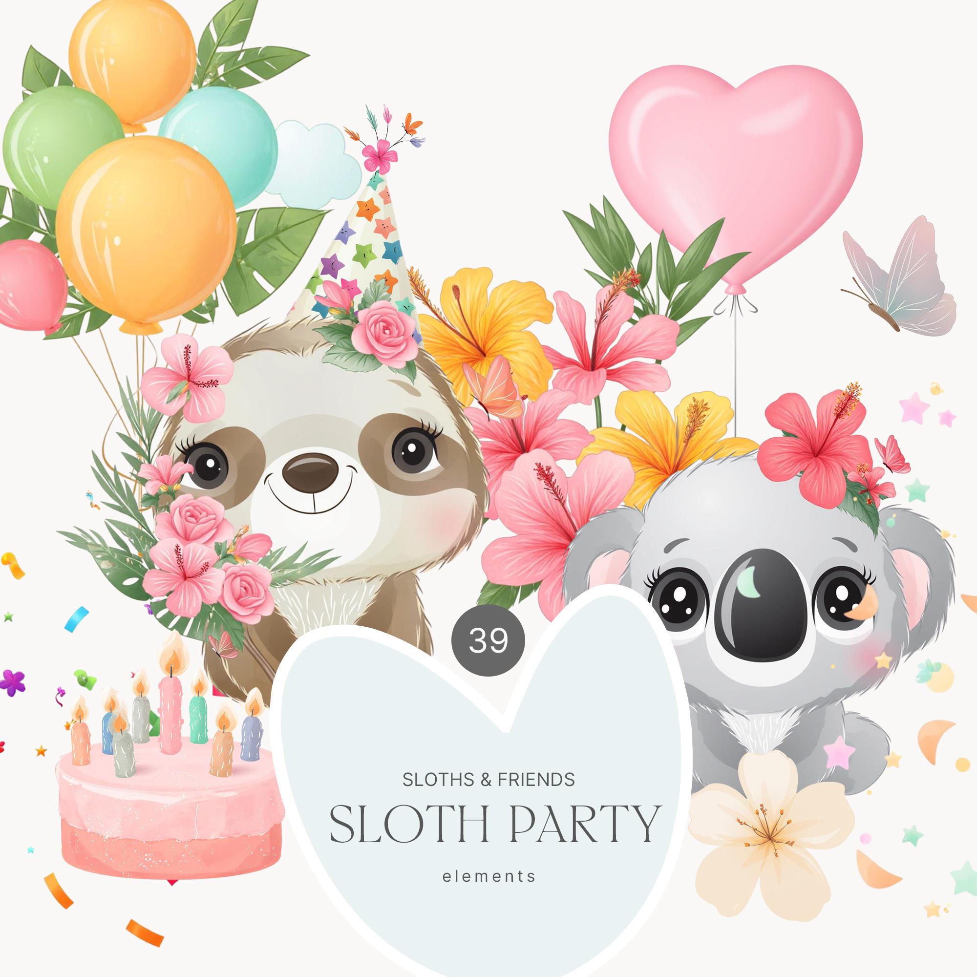 Cute Sloth and Friends Clipart - Sloth Illustration - Sloth Floral ...