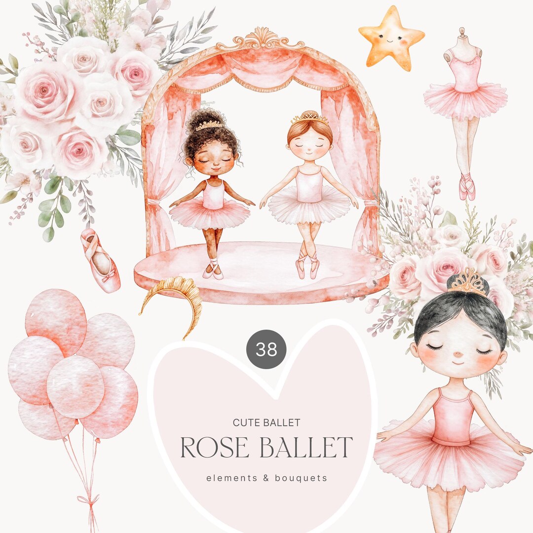 Dusty Pink Ballet Clipart Collection - Ballet Clipart - Rose Bouquets ...