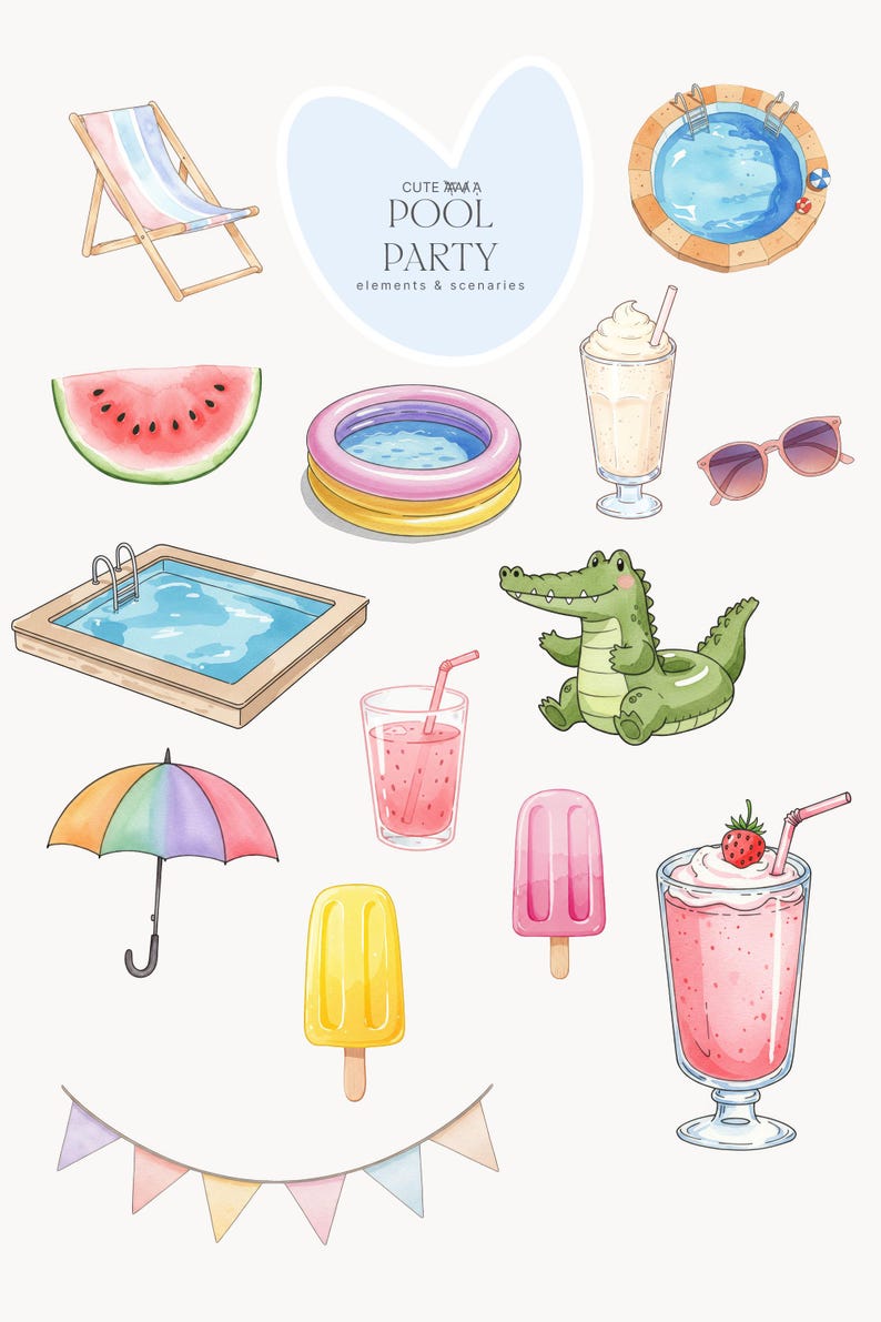Pool Party Watercolor Clipart Set - Party Clipart - Summer Party ...