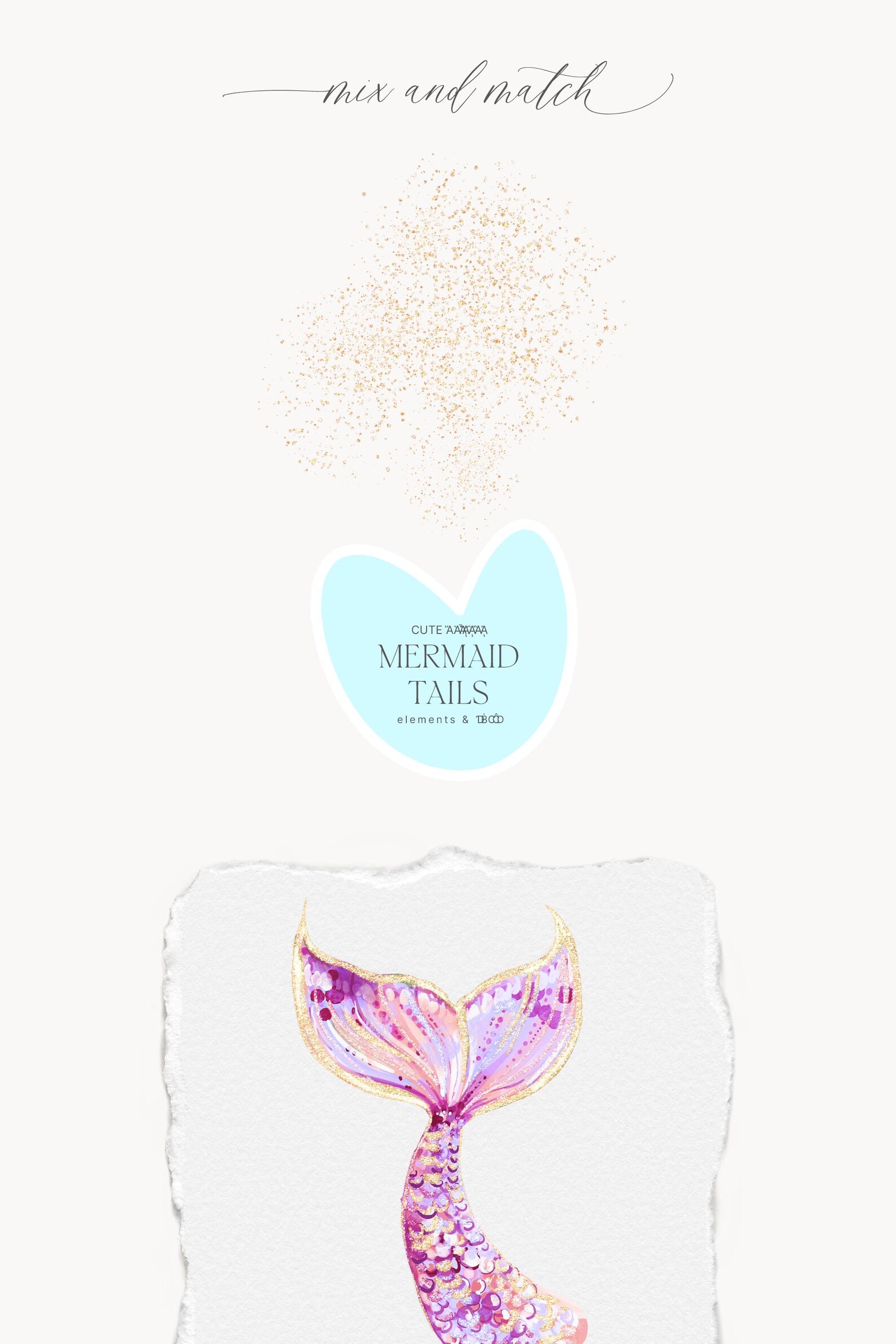 Watercolor & Glitter Mermaid Tails - Mermaid Clipart Set - Glitter ...
