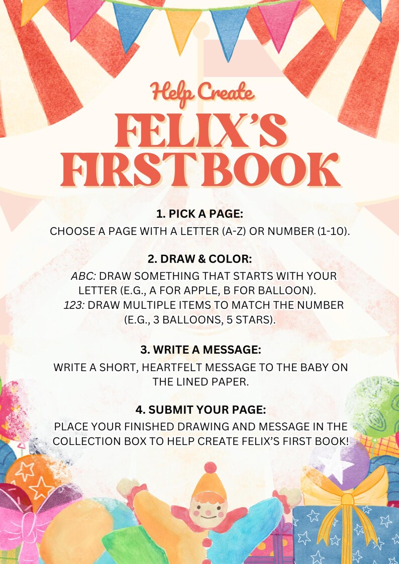 Circus Baby Shower Guest Book: Abcs Keepsake Activity (digital Download ...