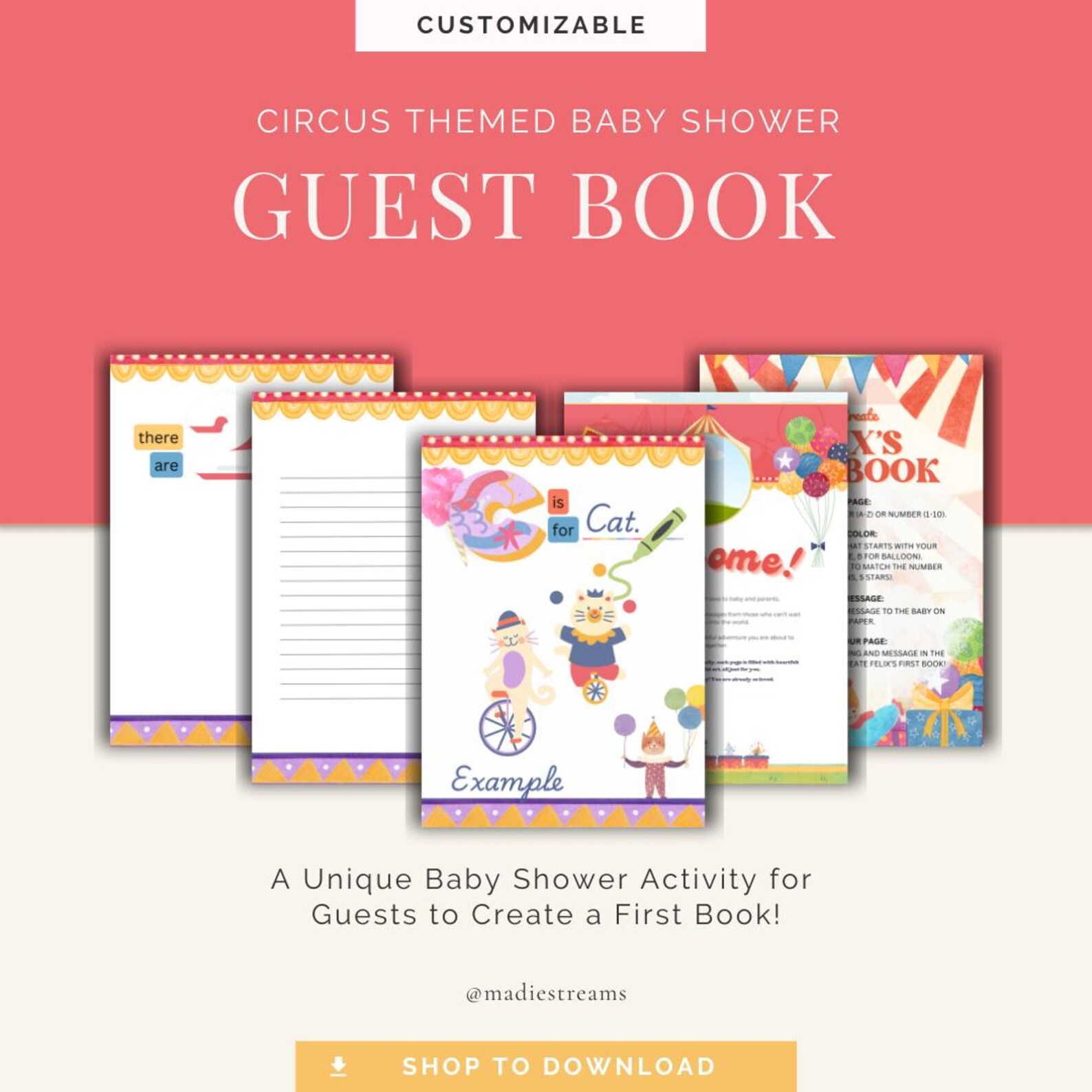 Circus Baby Shower Guest Book: Abcs Keepsake Activity (digital Download ...