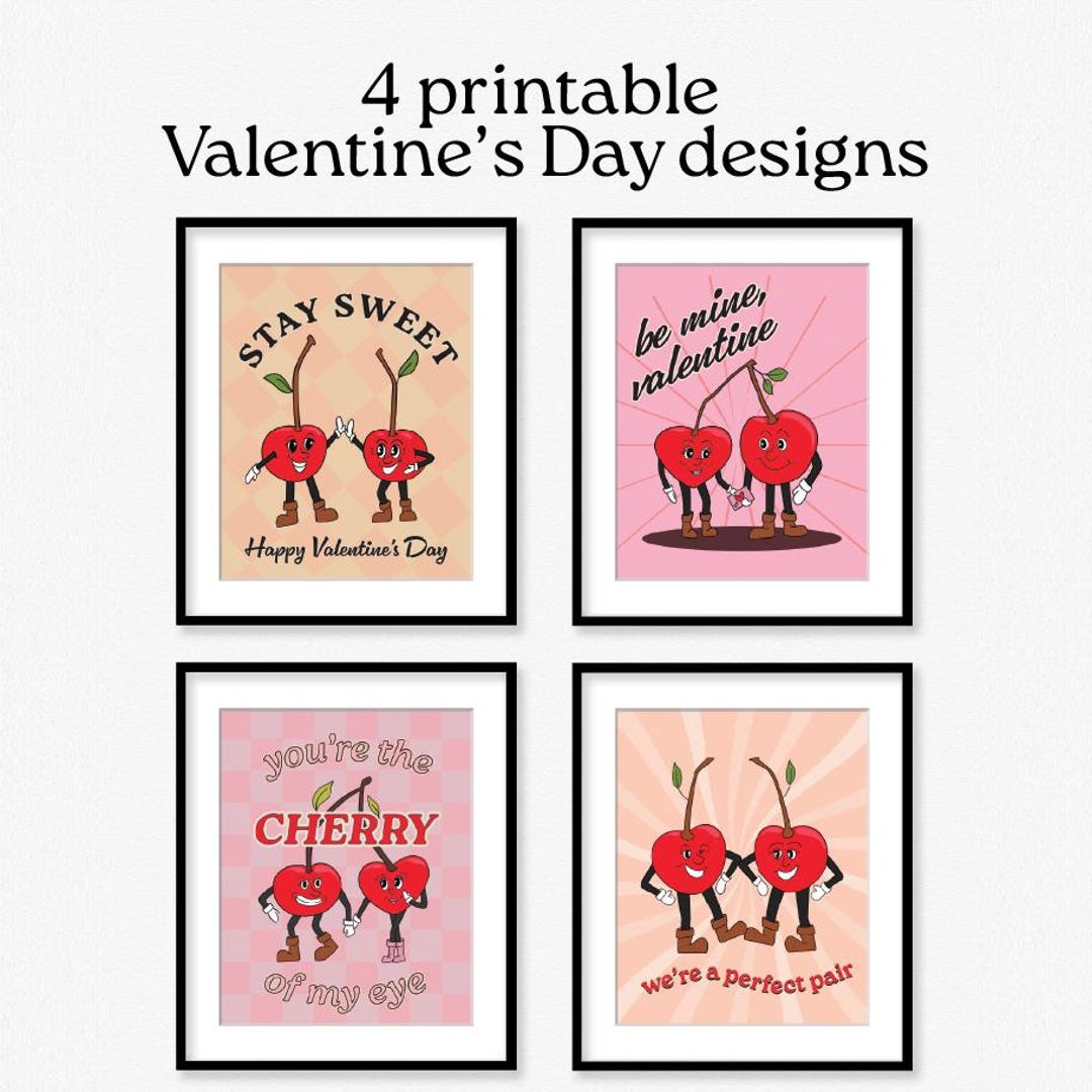 Cute Retro Cherry Valentines Printable, Download Valentine Poster Card ...