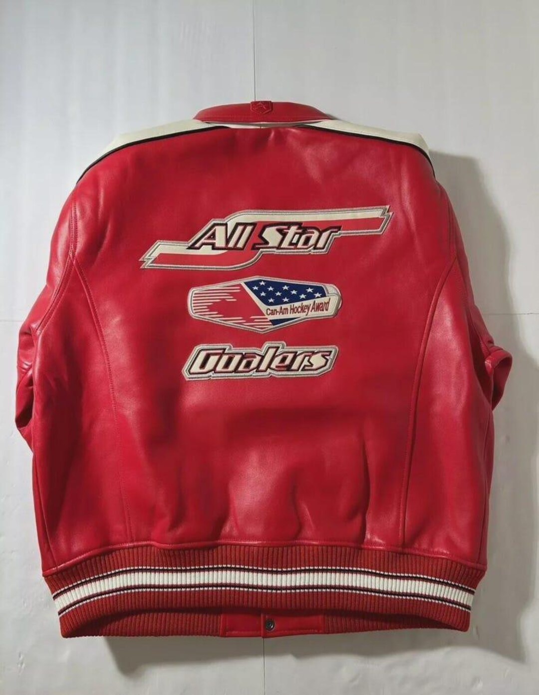 Avirex Red All Star Goalers USA Leather Varsity Jacket In, Military ...