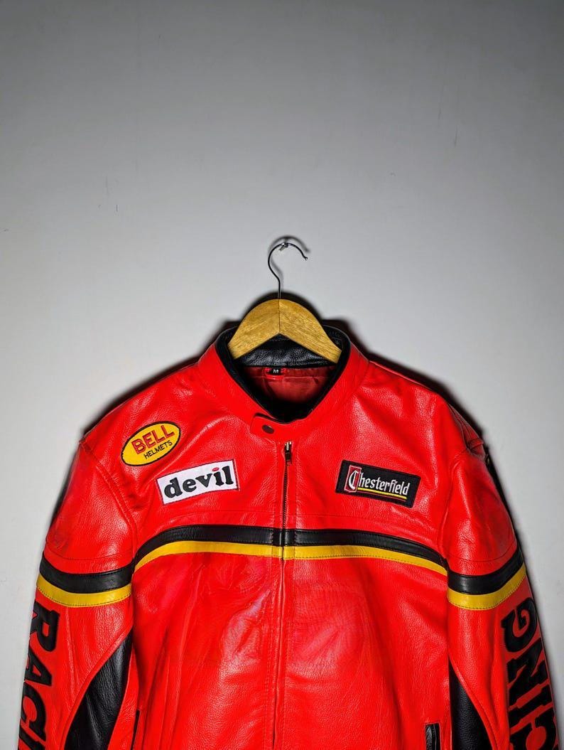 Men’s Red Vintage 90s Racing Leather Jacket – Motogp Style With Sponsor ...